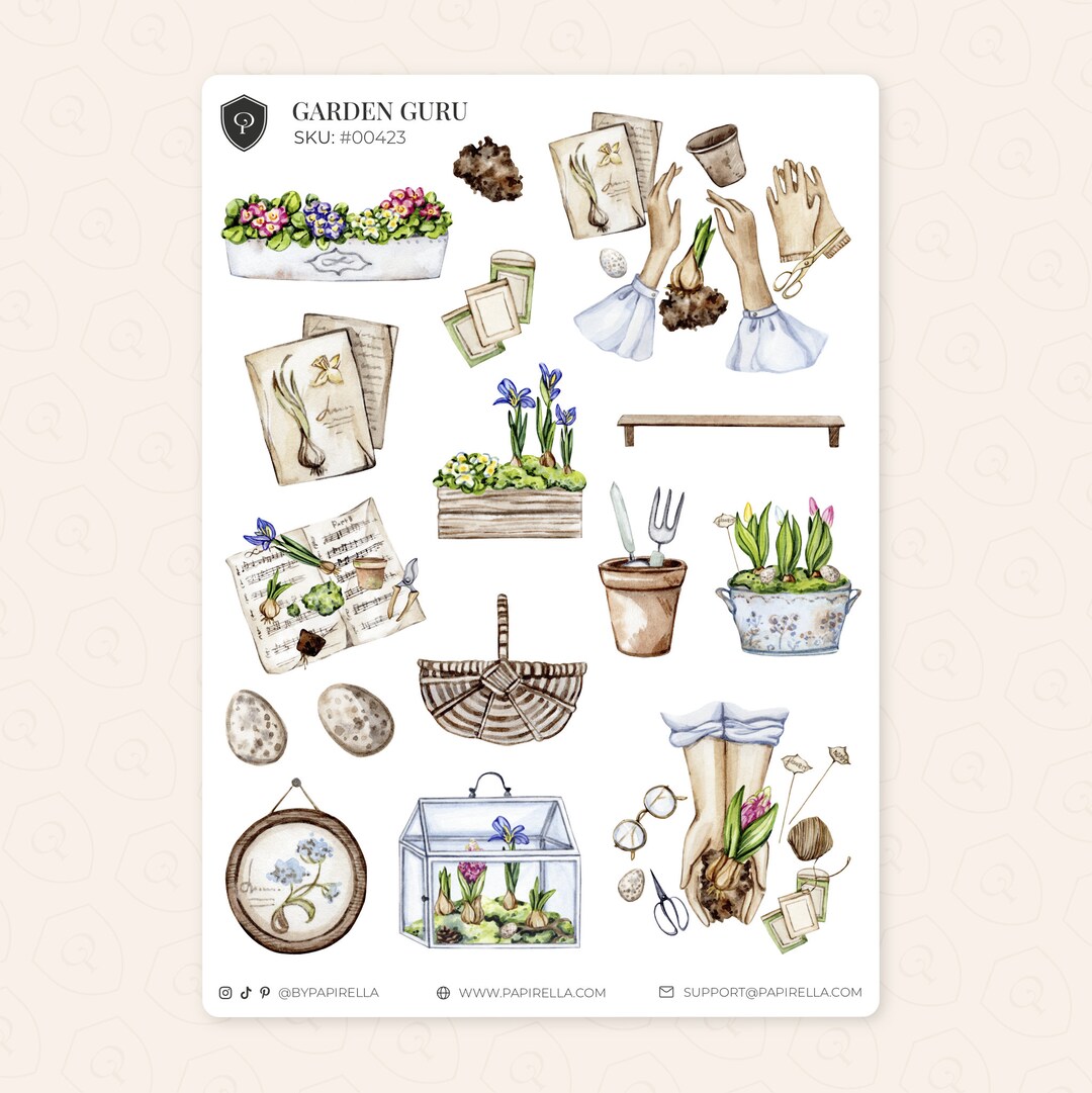 GARDEN GURU Sticker Sheet / Bujo Stickers, Planner Stickers, Aesthetic ...