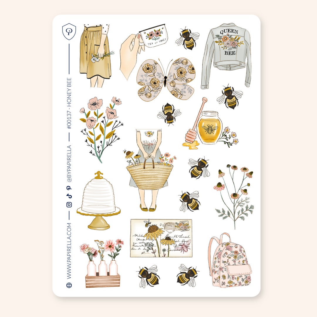 HONEY BEE Sticker Sheet / Bujo Stickers, Planner Stickers, Aesthetic ...