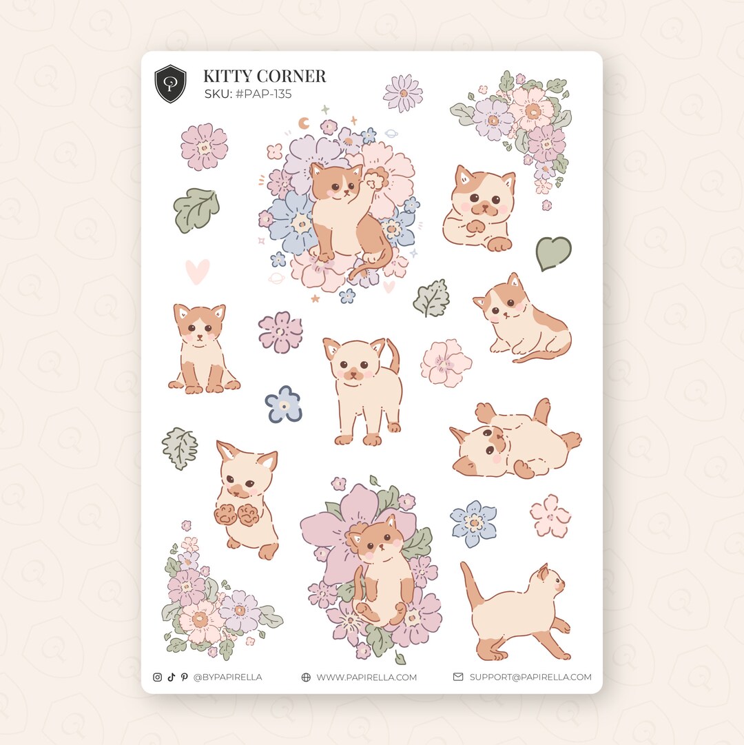 KITTY CORNER Sticker Sheet / Bujo Stickers, Planner Stickers, Aesthetic ...