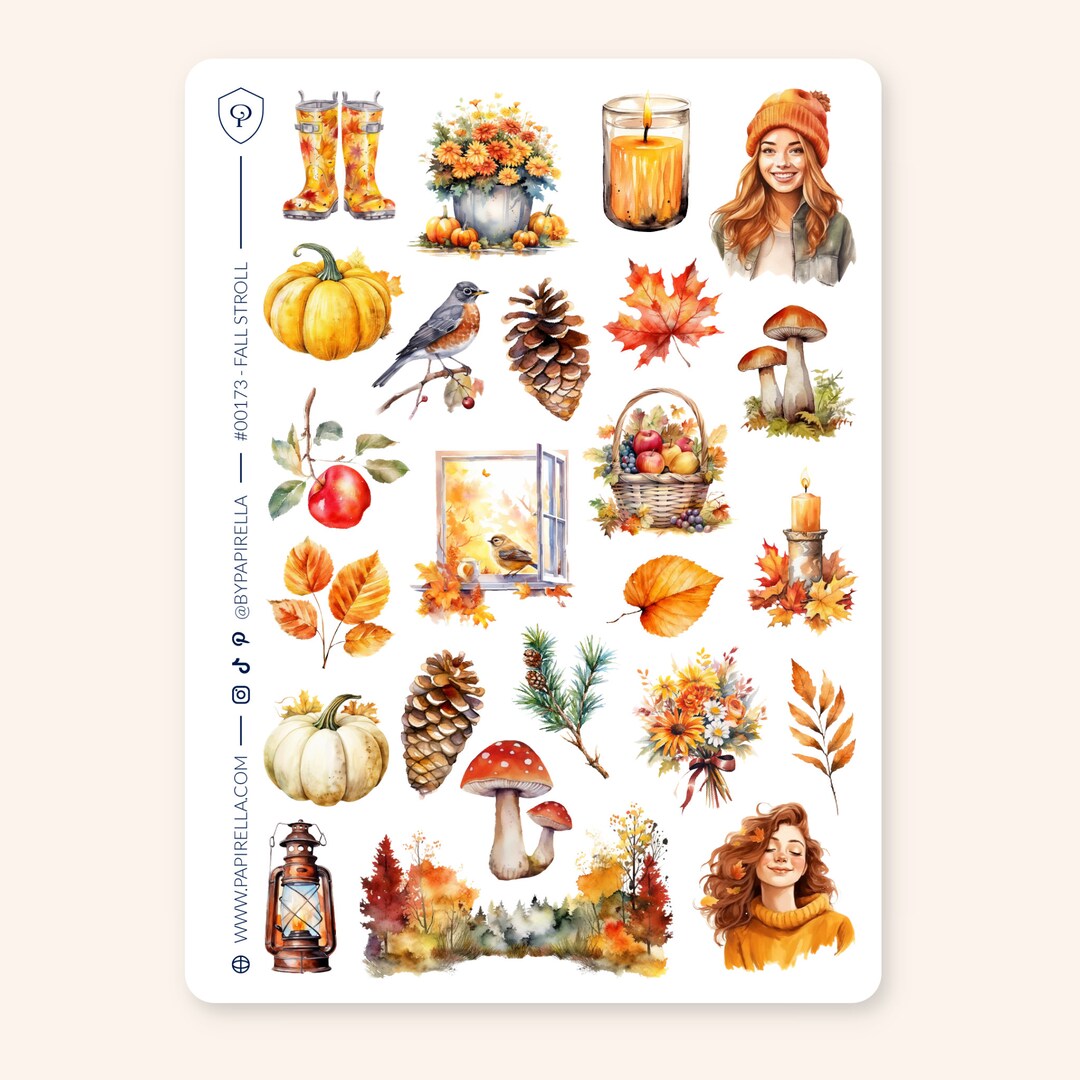 FALL STROLL Sticker Sheet / Bujo Stickers, Planner Stickers, Aesthetic ...