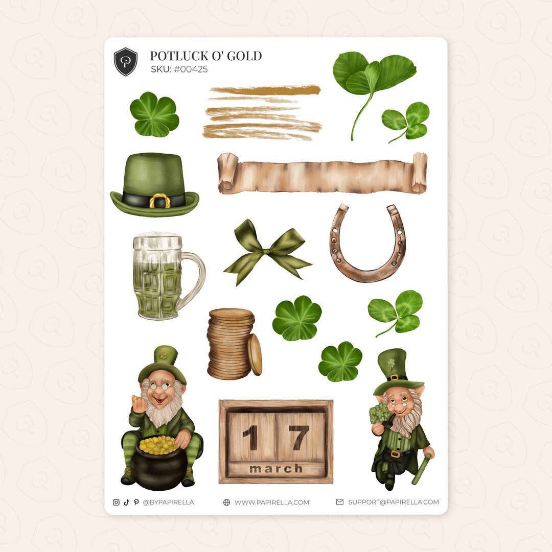 POTLUCK O' GOLD Sticker Sheet / Bujo Stickers, Planner Stickers ...