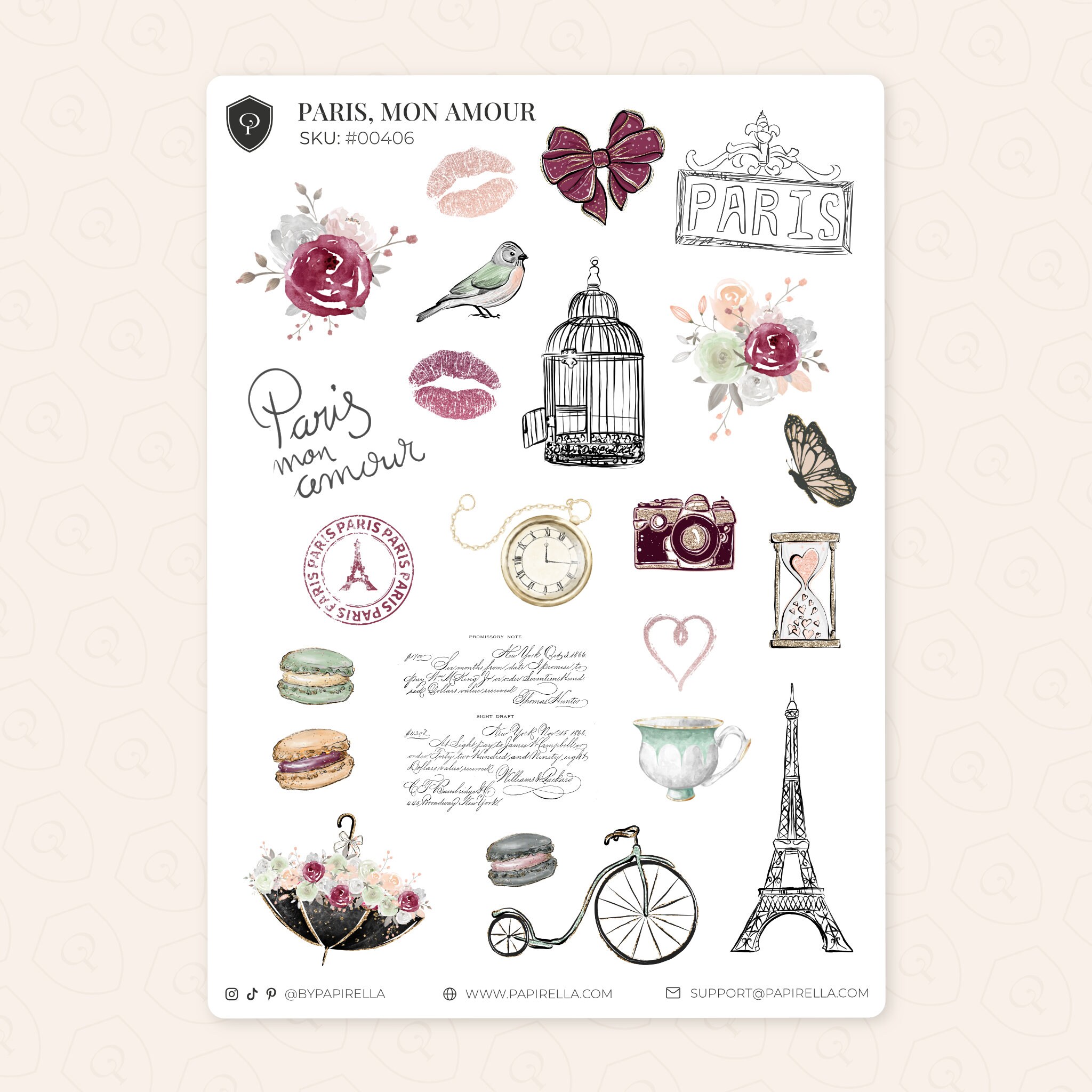 PARIS, MON AMOUR Sticker Sheet / Bujo Stickers, Planner Stickers ...