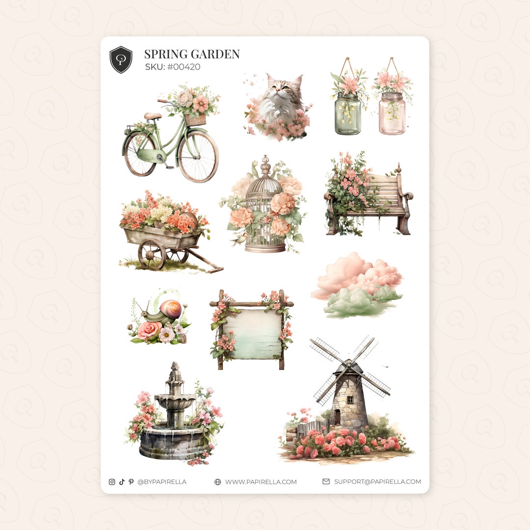 SPRING GARDEN Sticker Sheet / Bujo Stickers, Planner Stickers ...
