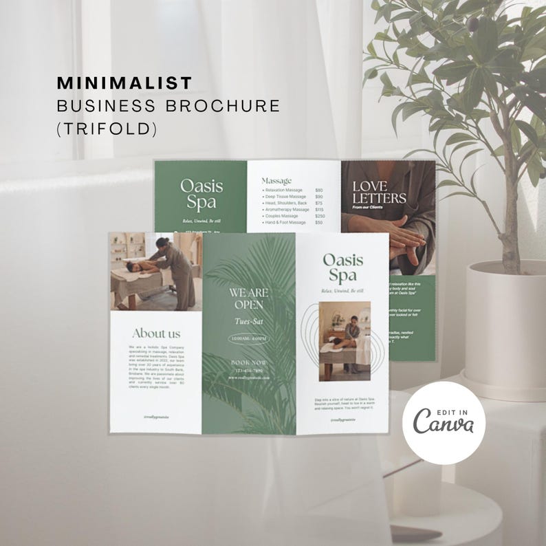 Editable Spa Trifold Brochure Template | Minimalist Design (canva) - Etsy