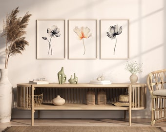 Botanical Flower 3 Poster Set Boho Cottagecore Decor Vintage Printable ...