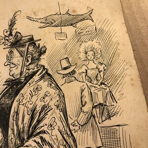 Antique Original Signed Illustration Comic Drawing Side Show Performers ...