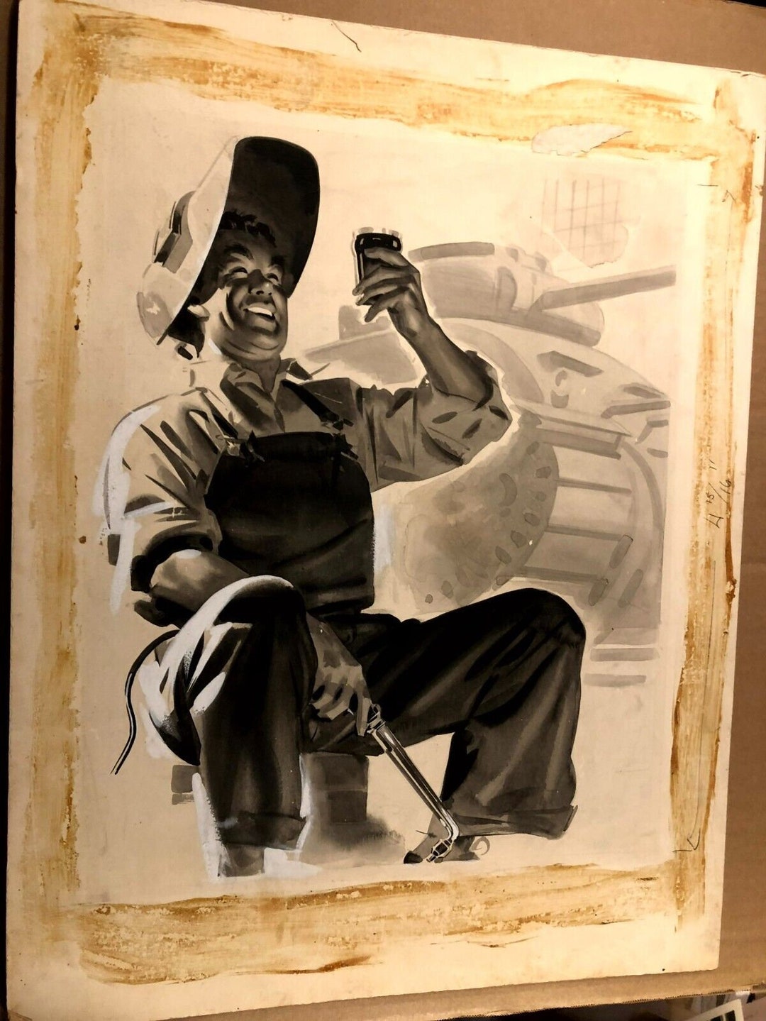 1940s WWII Illustration Art Painting Advertising Steelworker Tank Beer ...