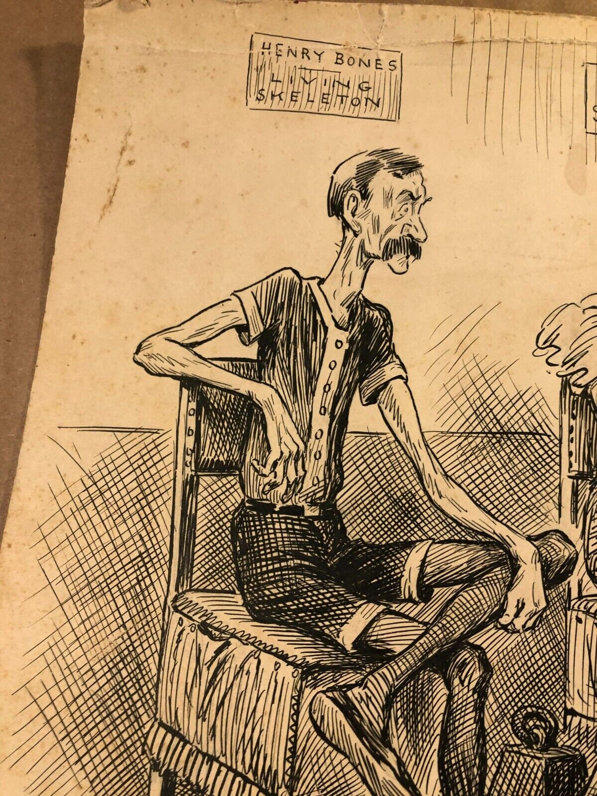 Antique Original Signed Illustration Comic Drawing Side Show Performers ...