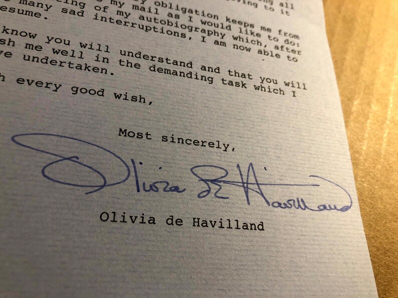 Olivia De Havilland Original Autographed Letter Heiress GWTW - Etsy
