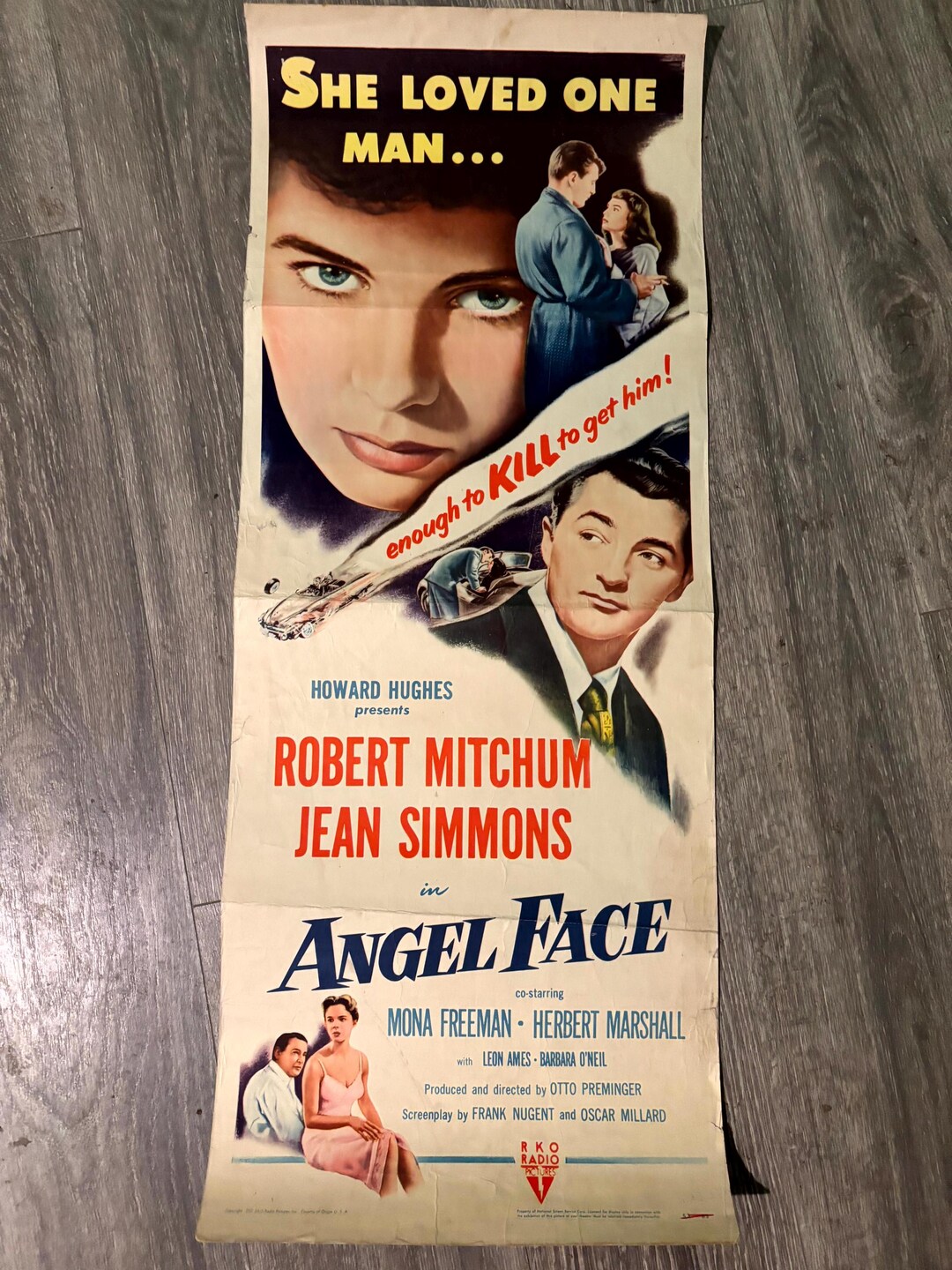 Angel Face Rare Original 1952 Insert Poster Robert Mitchum Jean Simmons ...
