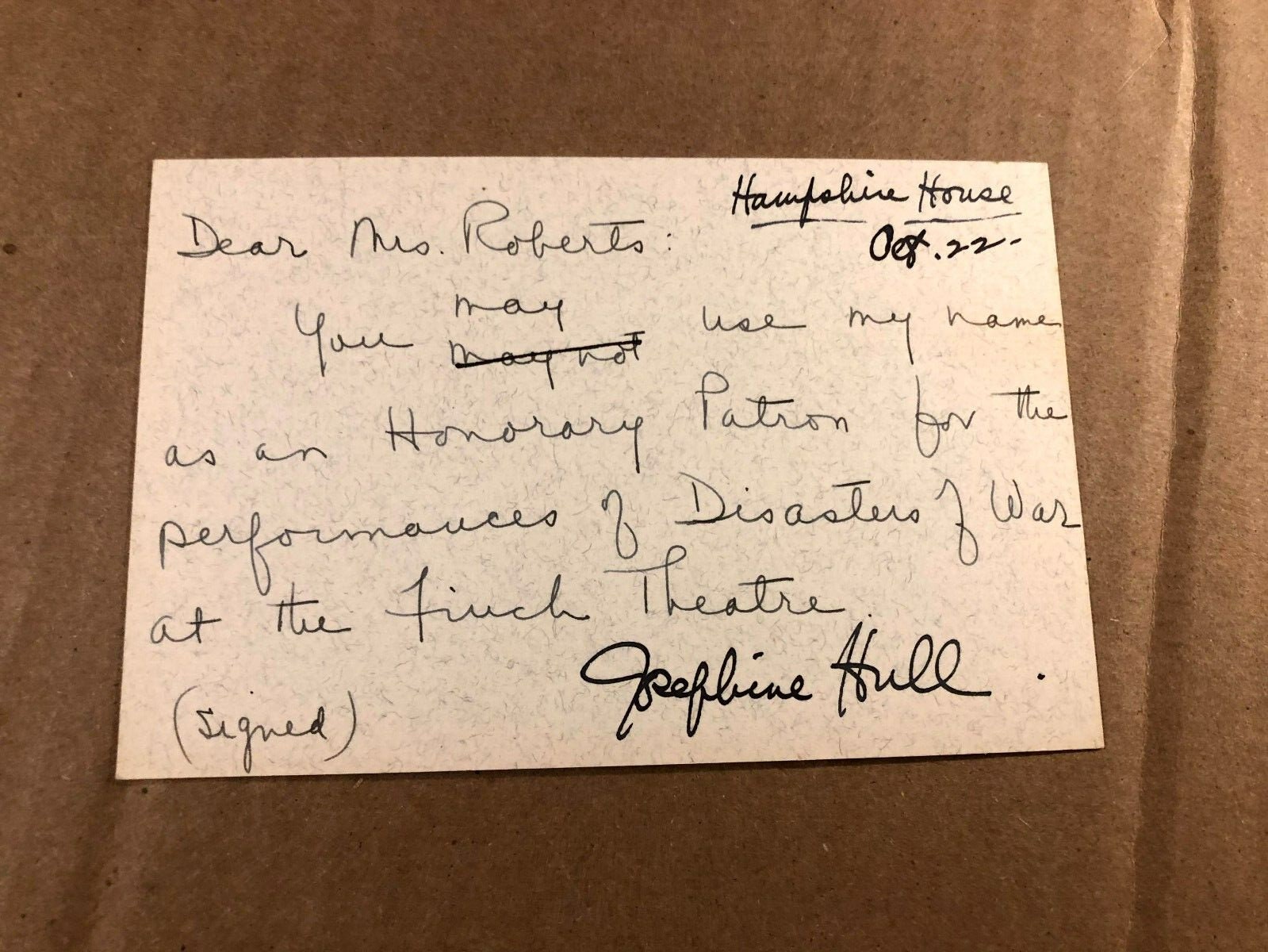 Josephine Hull Very Rare Very Early Autographed Page 30s Harvey Arsenic ...