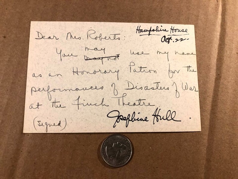 Josephine Hull Very Rare Very Early Autographed Page 30s Harvey Arsenic ...