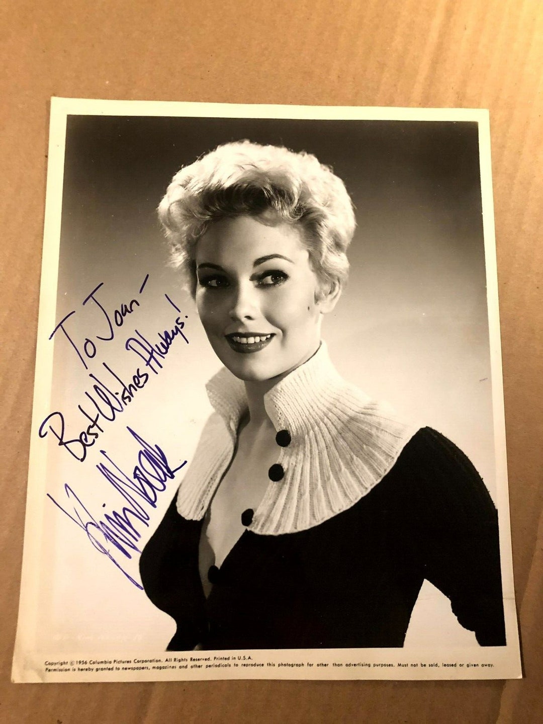 Kim Novak Rare Very Early Autographed 8/10 Pin up Photo '56 Vertigo Pal ...
