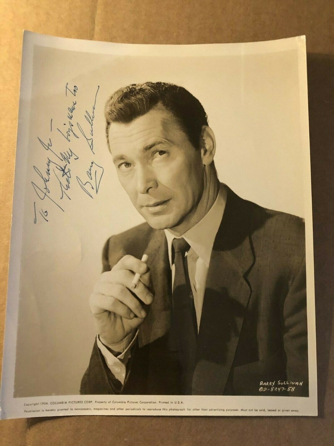 Barry Sullivan Rare Very Early Vintage Original Autographed 8/10 Photo ...