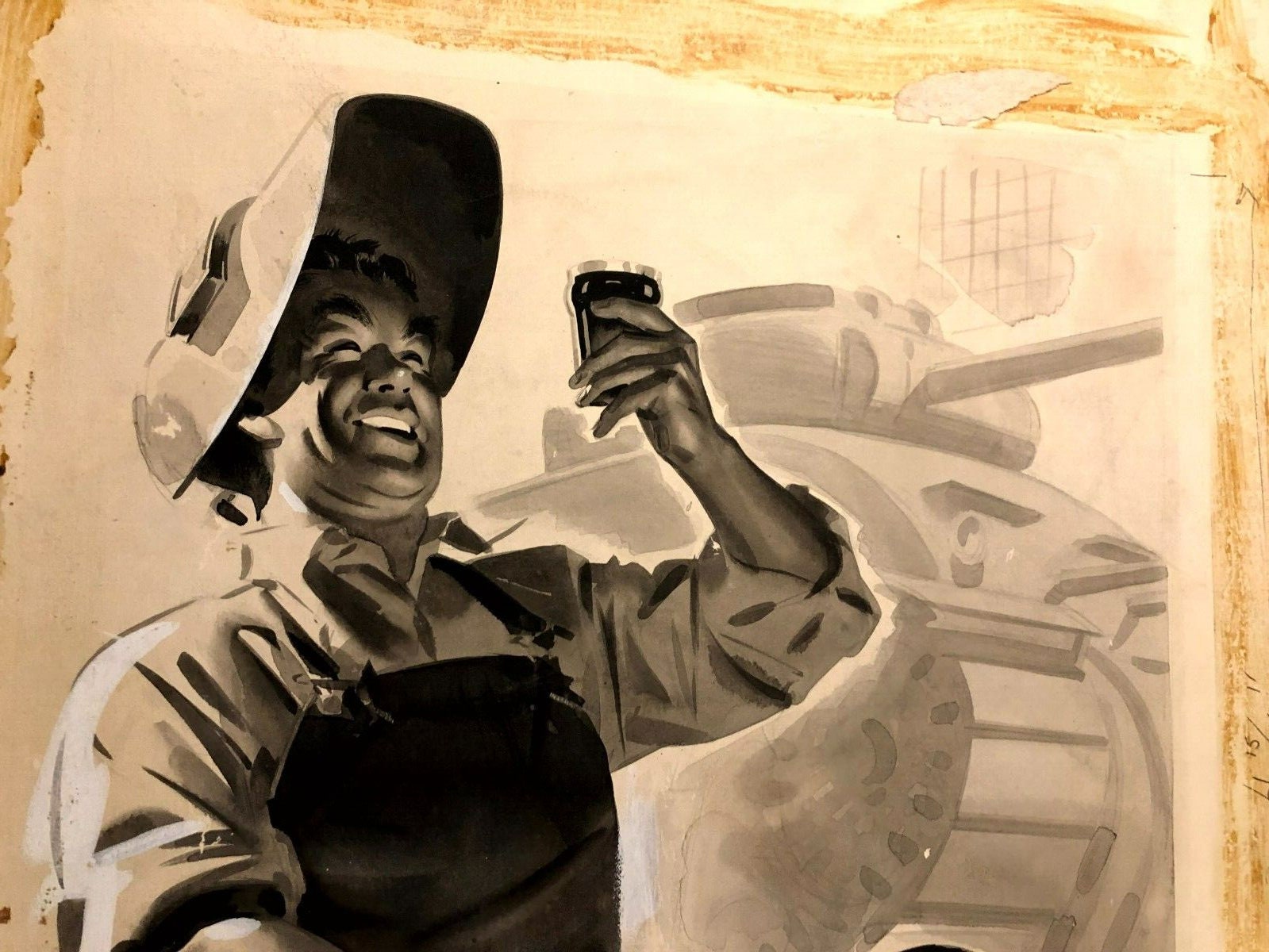 1940s WWII Illustration Art Painting Advertising Steelworker Tank Beer ...