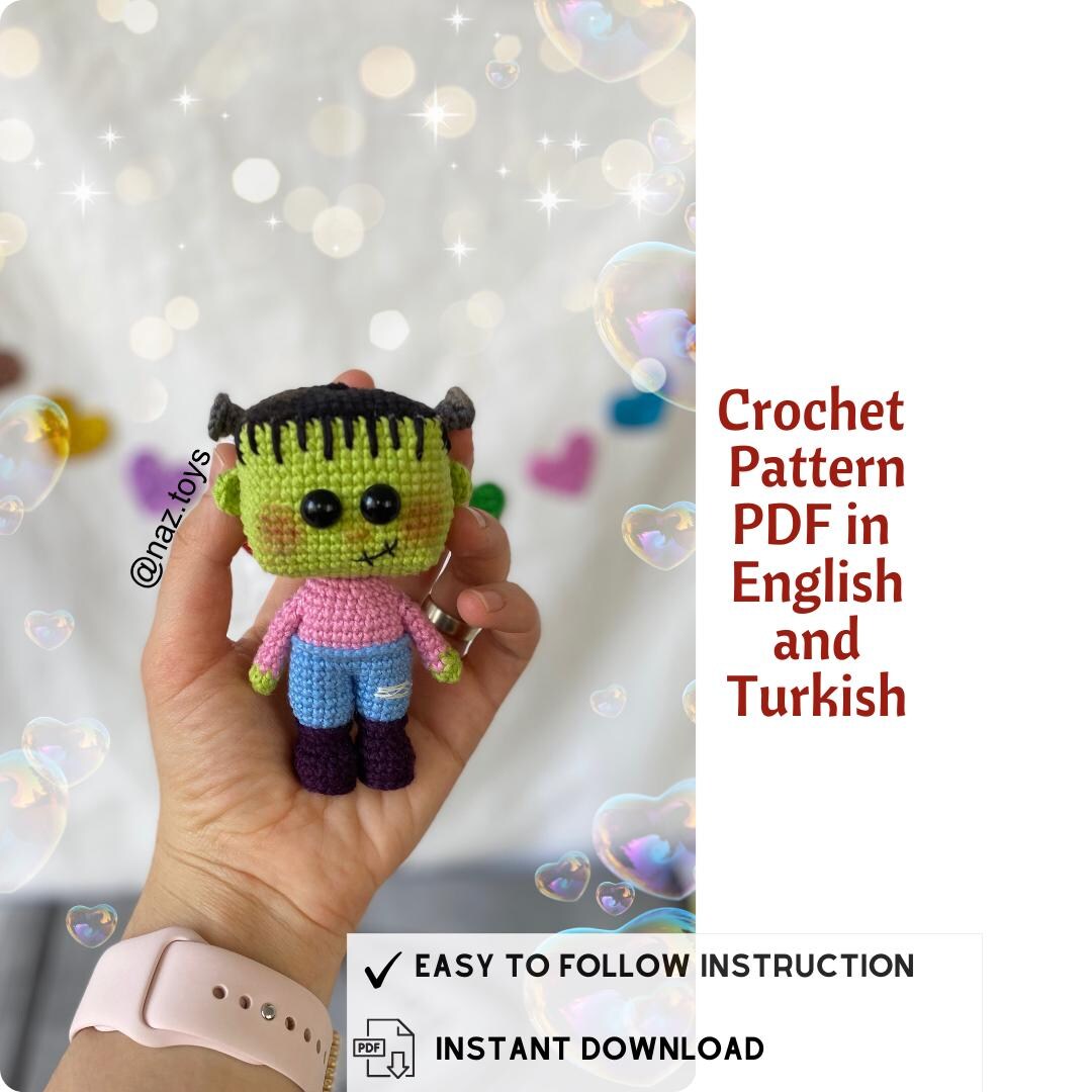 Crochet Frankenstein Doll, Tiny Frankenstein, Amigurumi Frankenstein ...