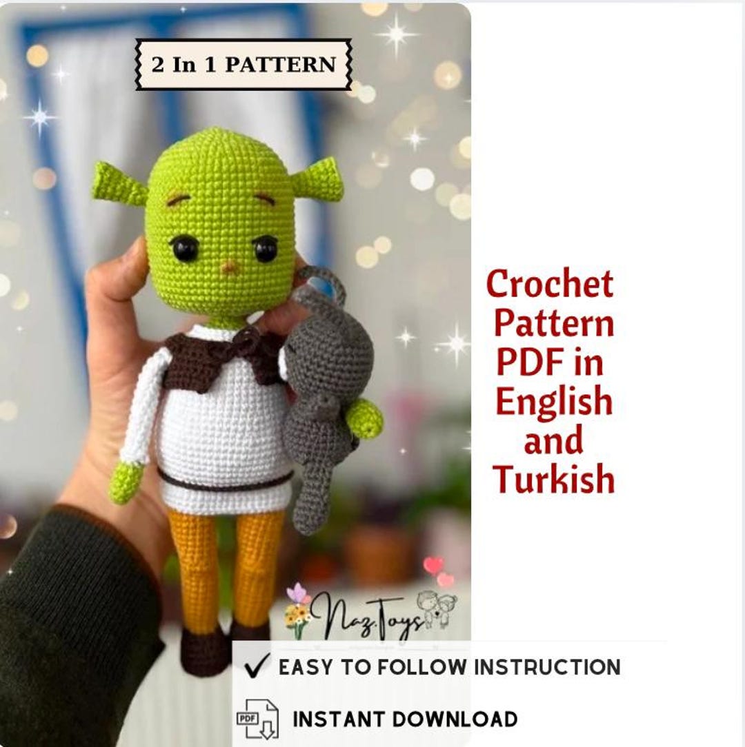 Shrek Doll, Crochet Shrek, Amigurumi Shrek, Movie Character Pattern ...