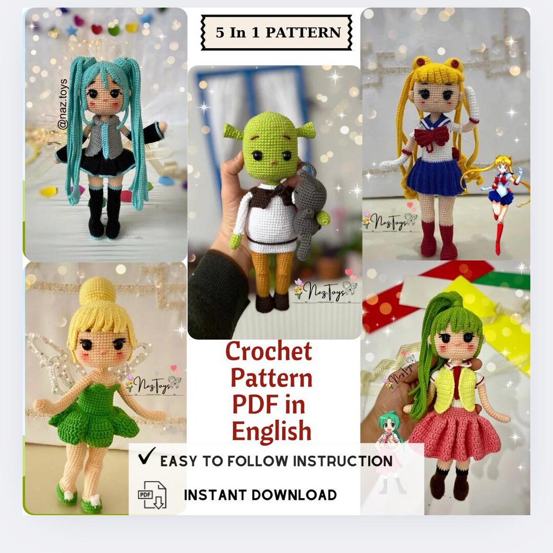 5 in 1 Pattern, Crochet Hatsune Miku, Crochet Tinkerbell, Crochet ...