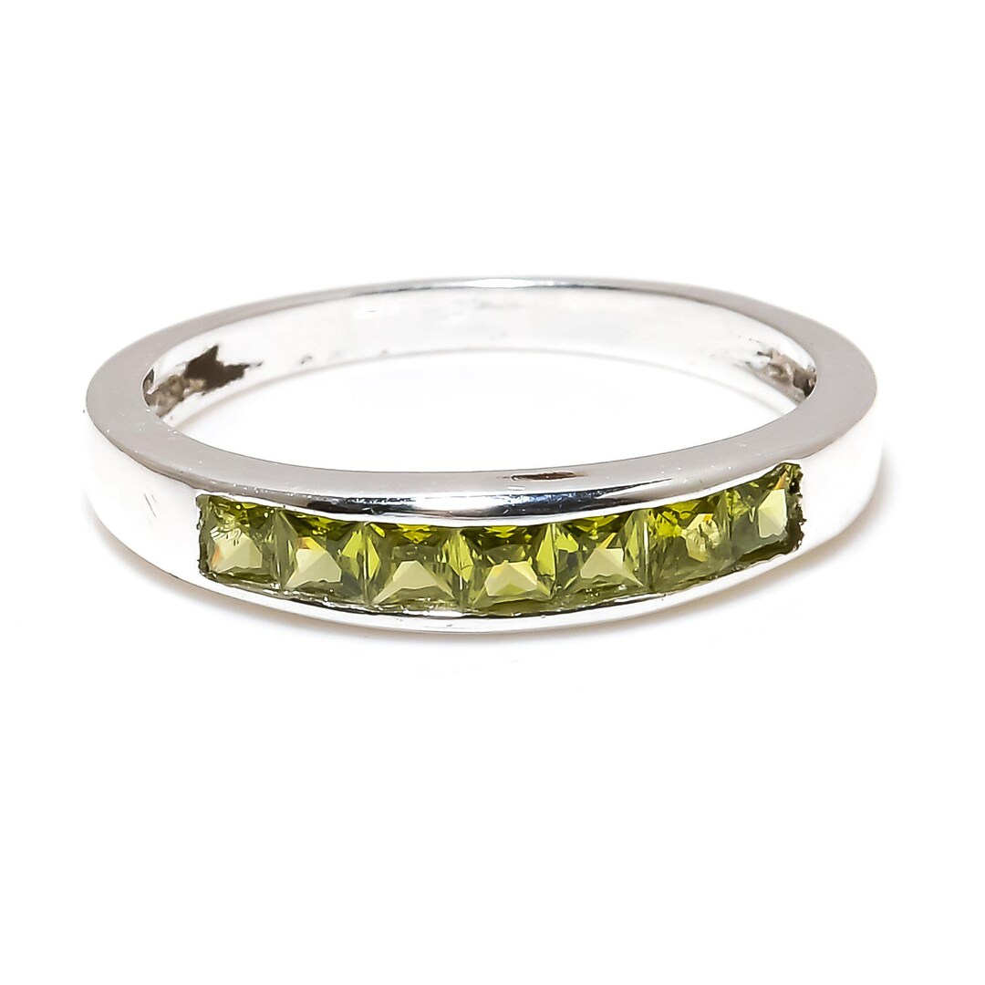 Square Peridot Eternity Ring, Sterling Silver or Gold Plated - Etsy