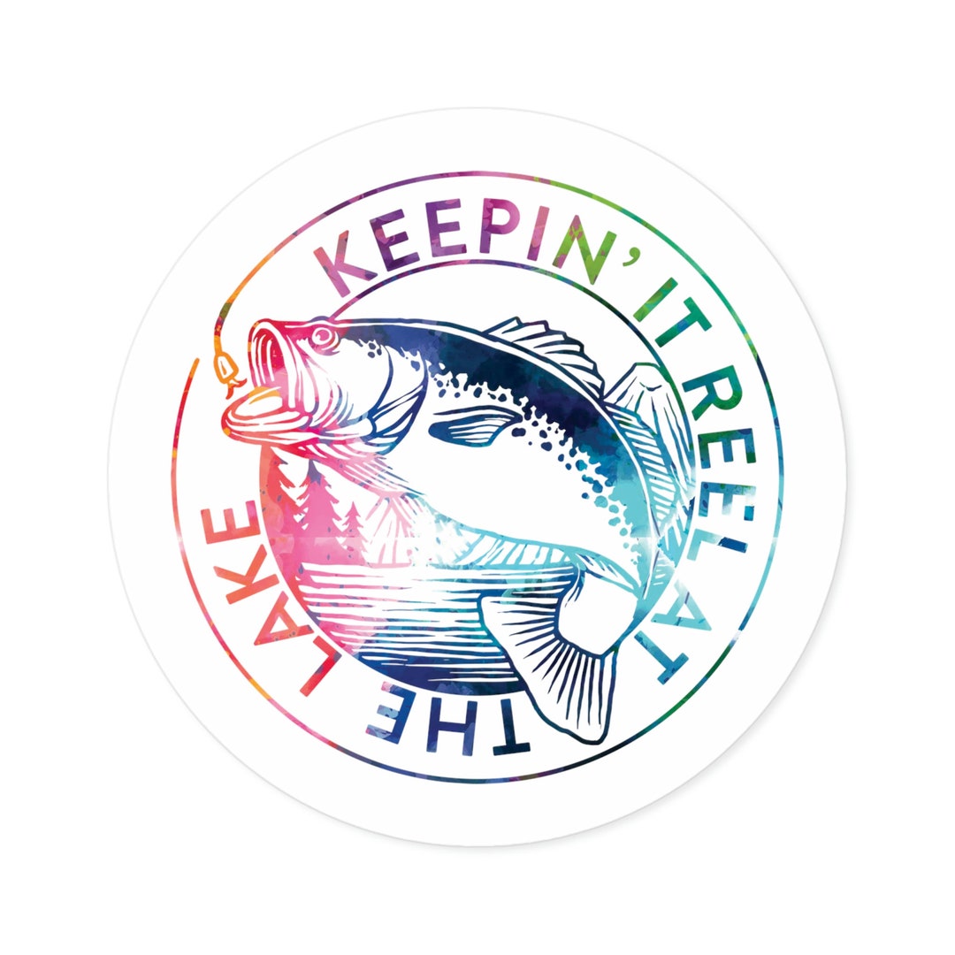 Keeping It Reel at the Lake, Bass Fish, Round Stickers, Indooroutdoor ...