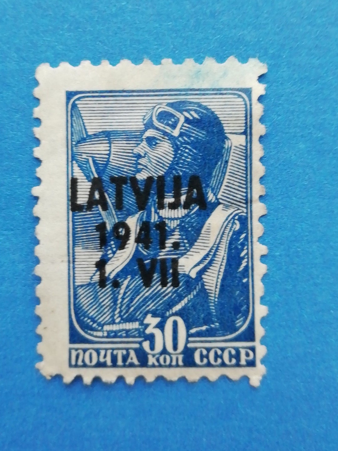 1941 SOVIET UNION, CCCP Latvia. 30 Kop Stamp.oveprinted.missplaced ...