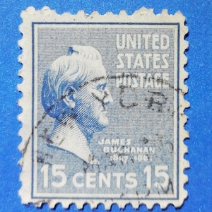 1938 USA ,US Postage, James Buchaman 15 Cent Stamp. Blue. Dry Ink Error ...