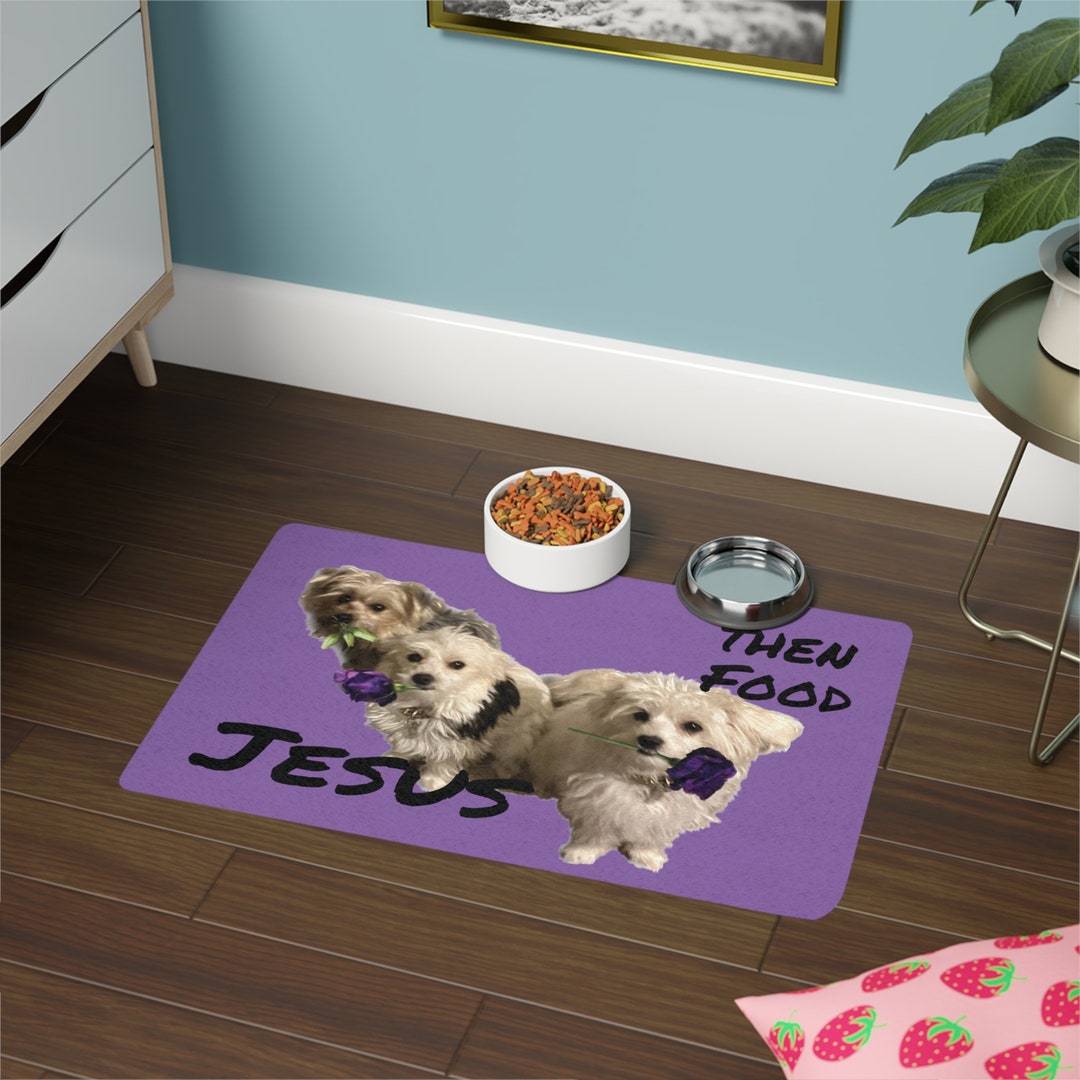 Pet Food Mat 12x18 Christian Pet Jesus Green Mat Scripture Bible Dog ...