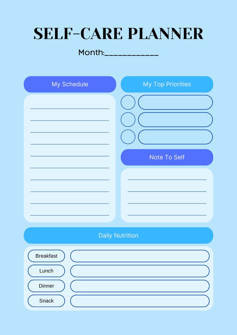 Self Care Planner, Self Care Checklist, Mental Health Tracker, Daily ...