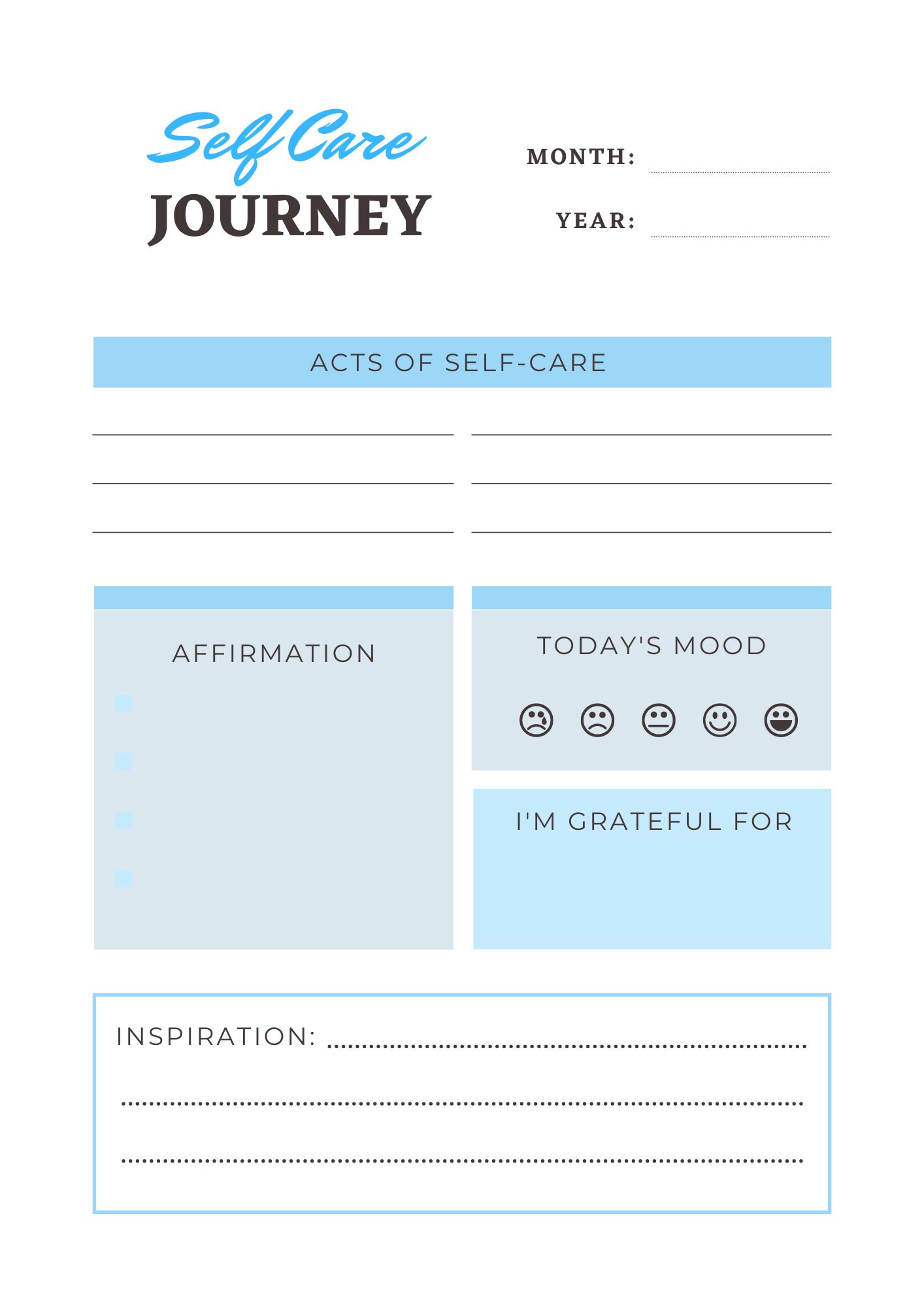 Self Care Planner, Self Care Checklist, Mental Health Tracker, Daily ...