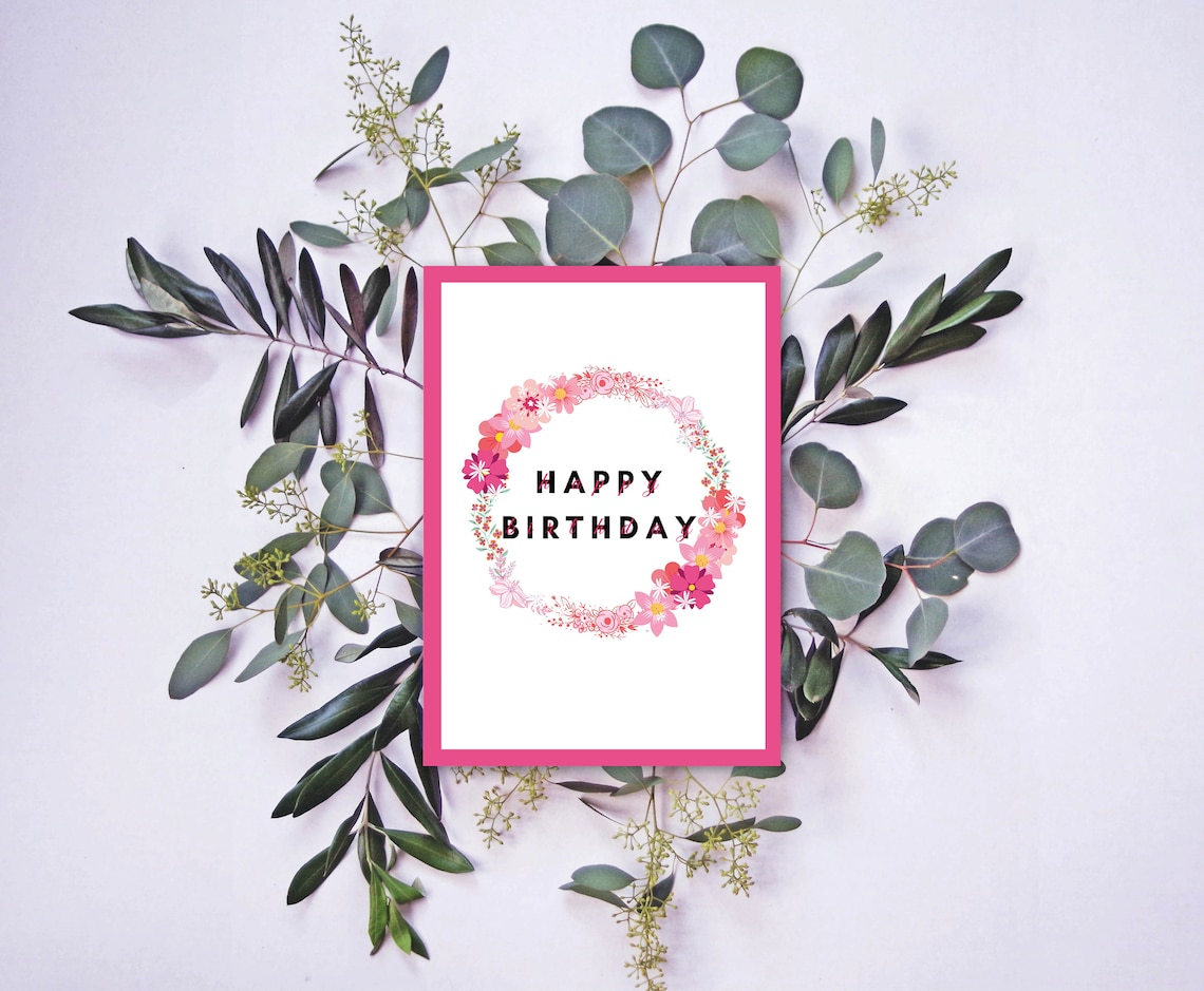 Printable Pink Flower Birthday Card | Digital Birthday Card | Floral ...