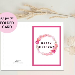Printable Pink Flower Birthday Card | Digital Birthday Card | Floral ...
