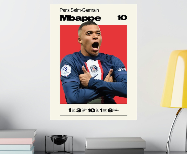 Kylian Mbappe Poster, PSG Football Print, Soccer Gifts, Sports Poster ...