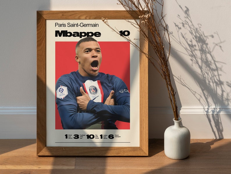 Kylian Mbappe Poster, PSG Football Print, Soccer Gifts, Sports Poster ...