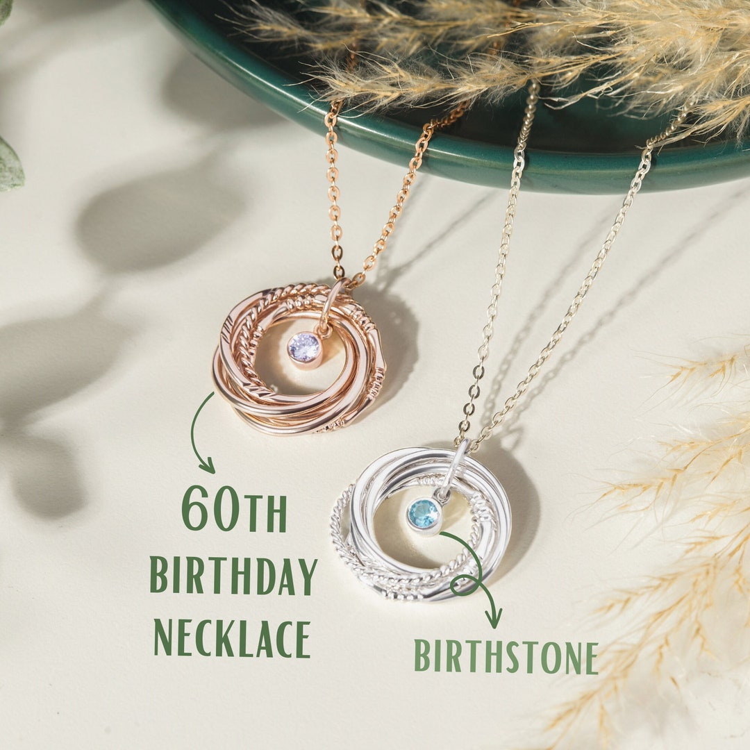 Ladies 60th Birthday Necklace: Sterling Silver - Six Ring Decade Gift ...