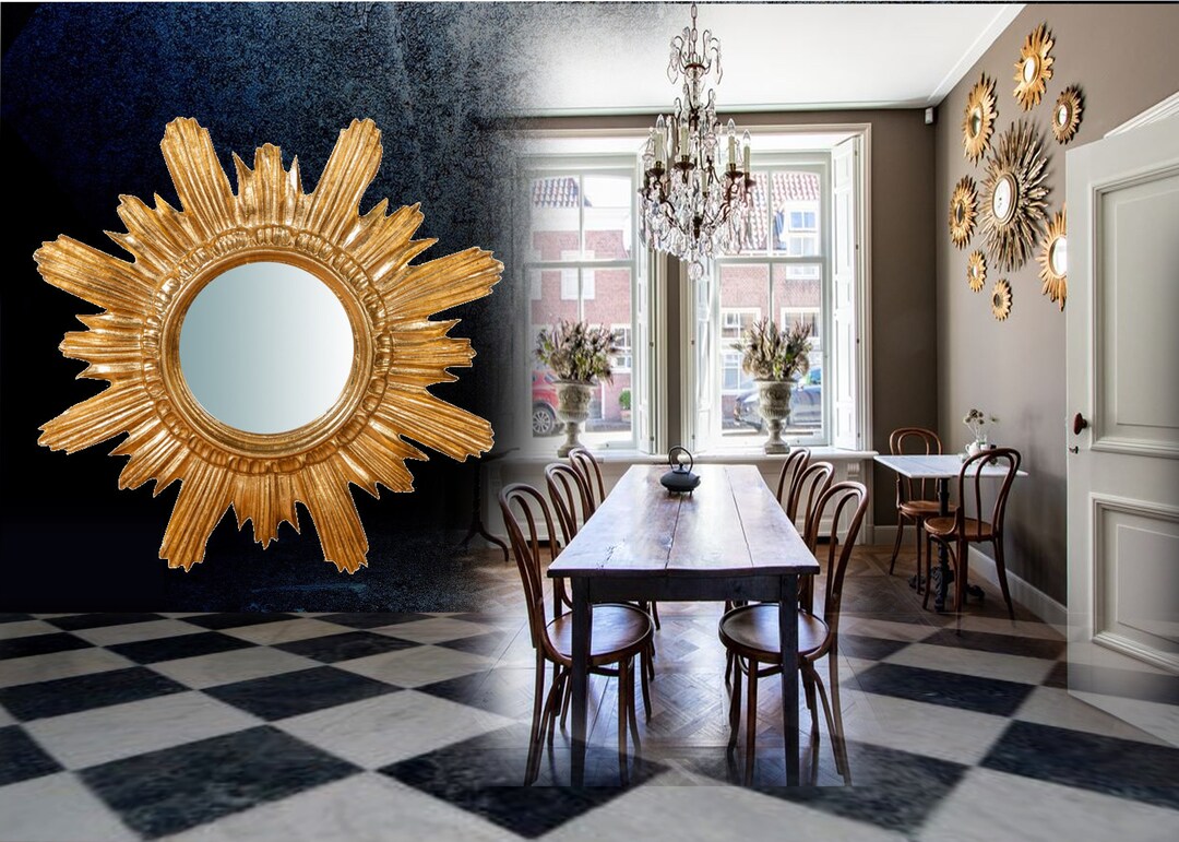 Sunburst Mirror Gold – Cira Luxe Wooden Wall Mirror, 43 Cm, Handcrafted ...