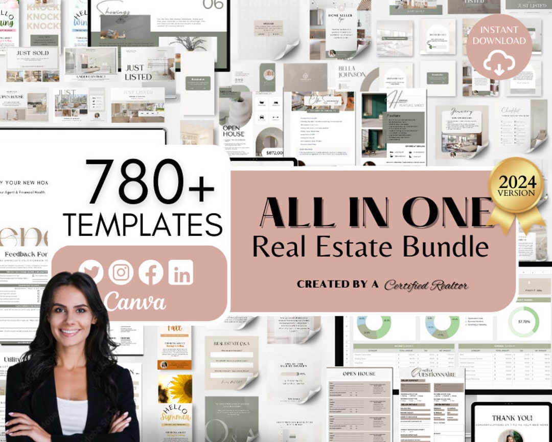 Girly Real Estate Social Media Bundle, Real Estate Canva Templates ...
