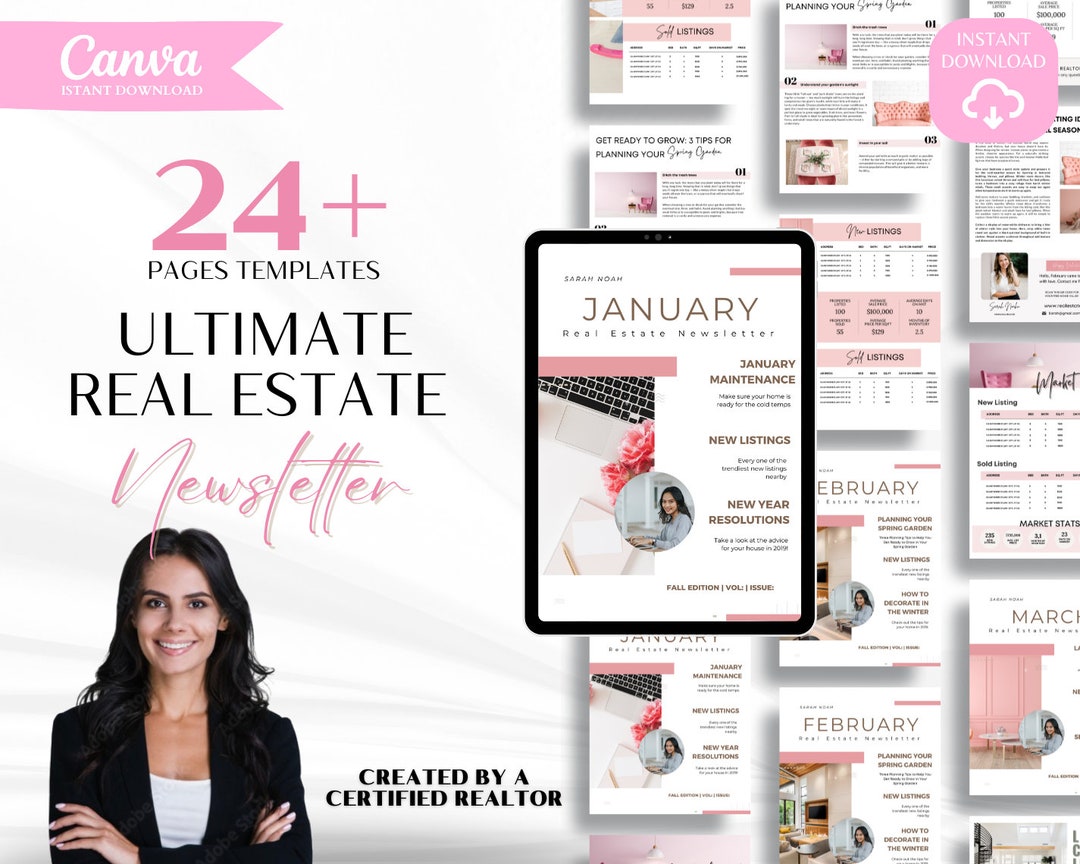 Pink Real Estate Newsletter, Real Estate Canva Templates, Real Estate ...
