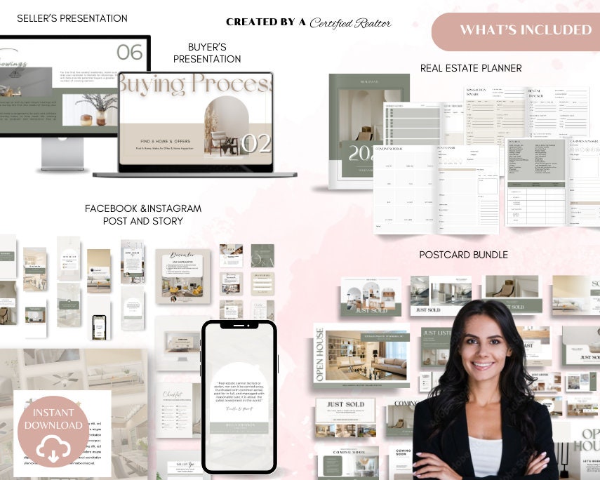 Girly Real Estate Social Media Bundle, Real Estate Canva Templates ...