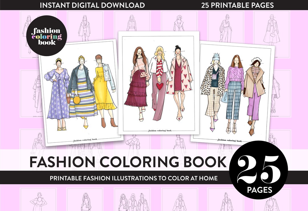 Fashion Coloring Book - 25 Digital Files - Adult Coloring Book - Hand ...