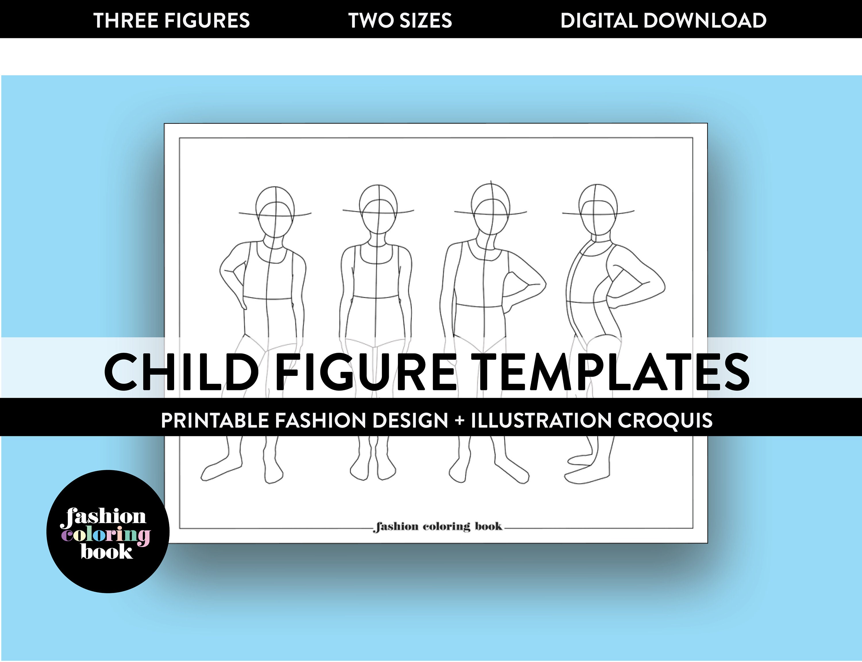 Child Sized Fashion Design + Illustration Sketching Templates Croquis ...