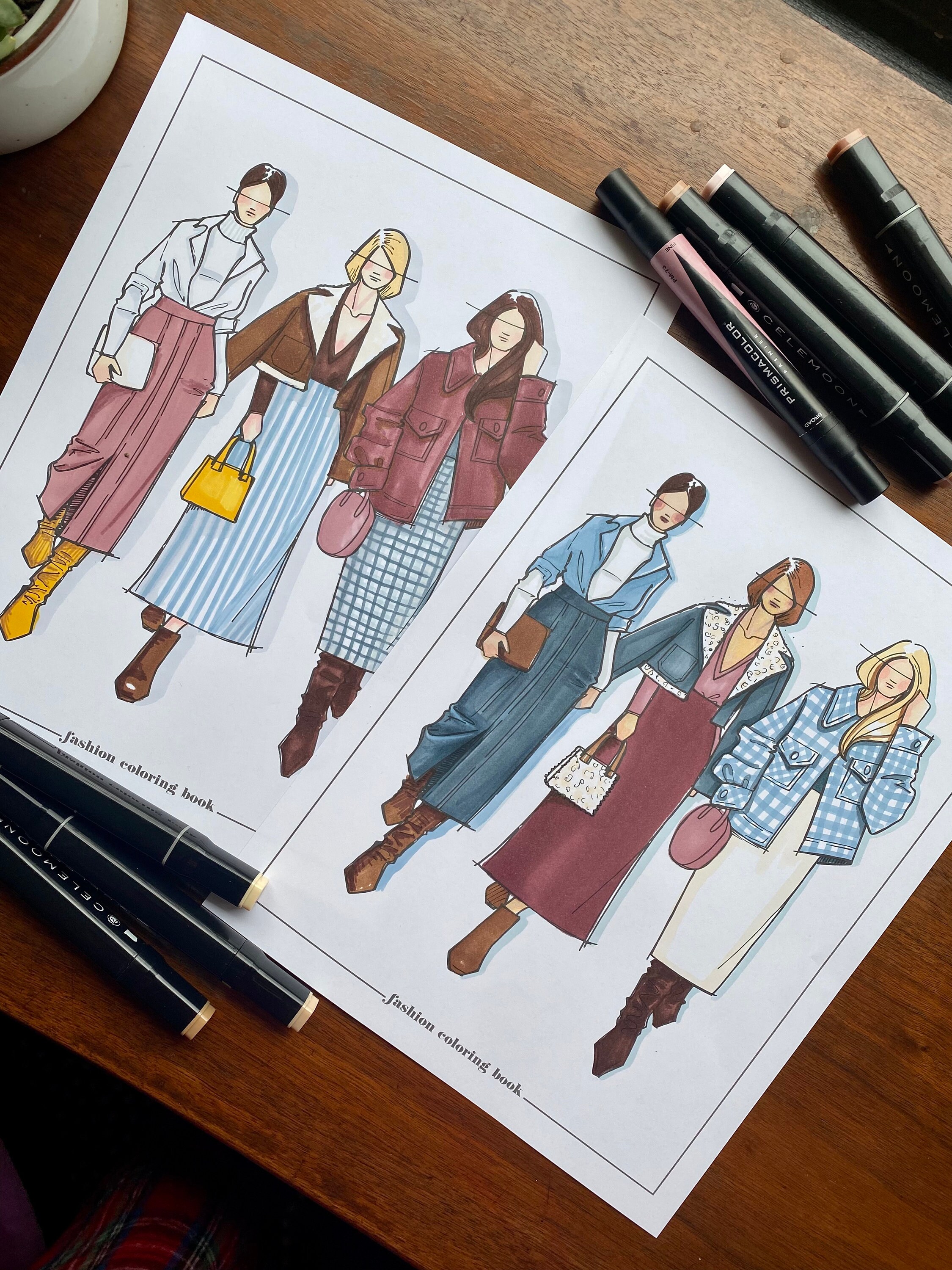 Aesthetic Fashion Week Girls - Adult Coloring Page - Printable Digital ...