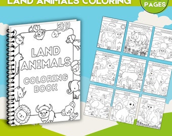 5 Land Animals Colouring Pages - Etsy