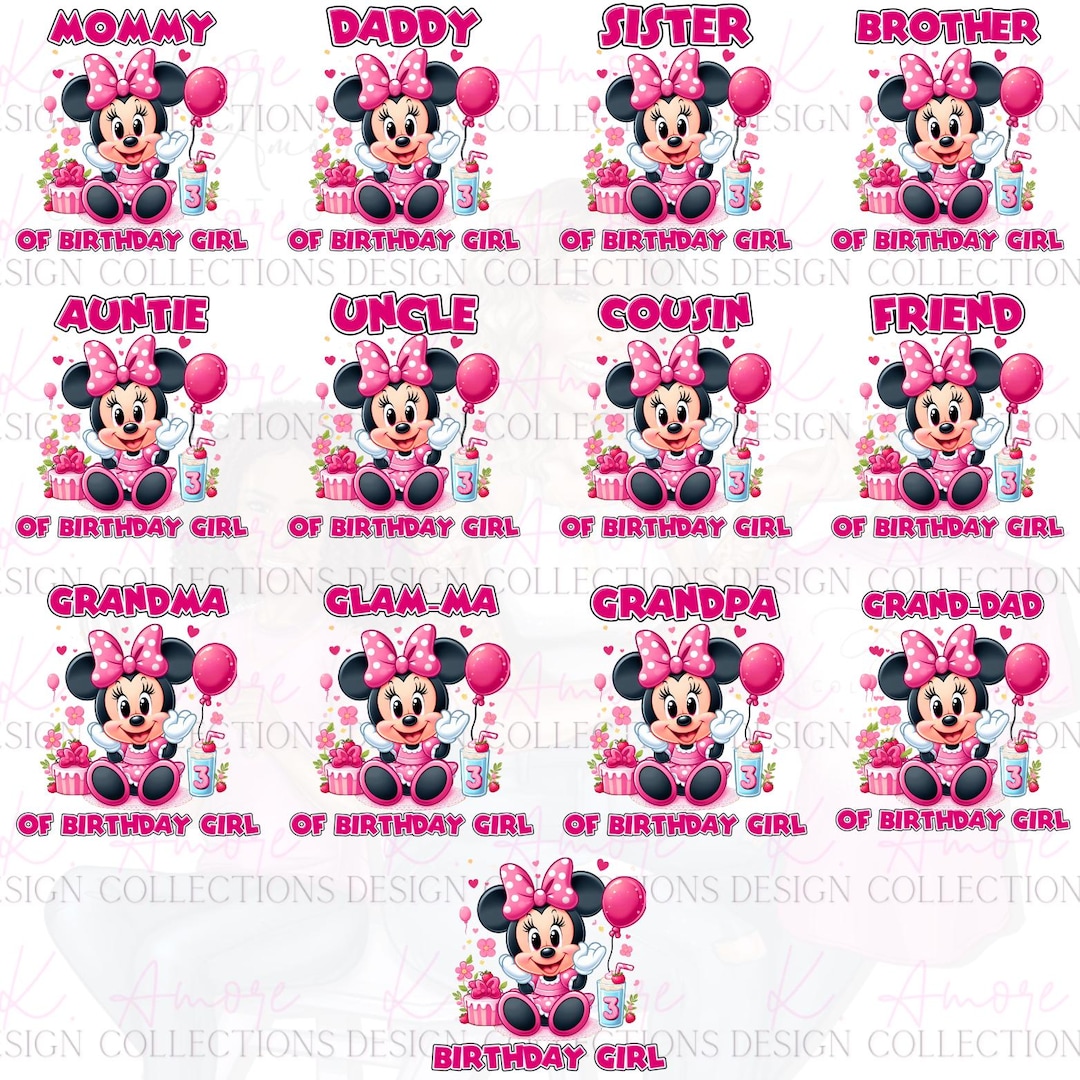 Minnie Mouse 3rd Birthday PNG. FAMILY BUNDLE. 13 Files Included. - Etsy