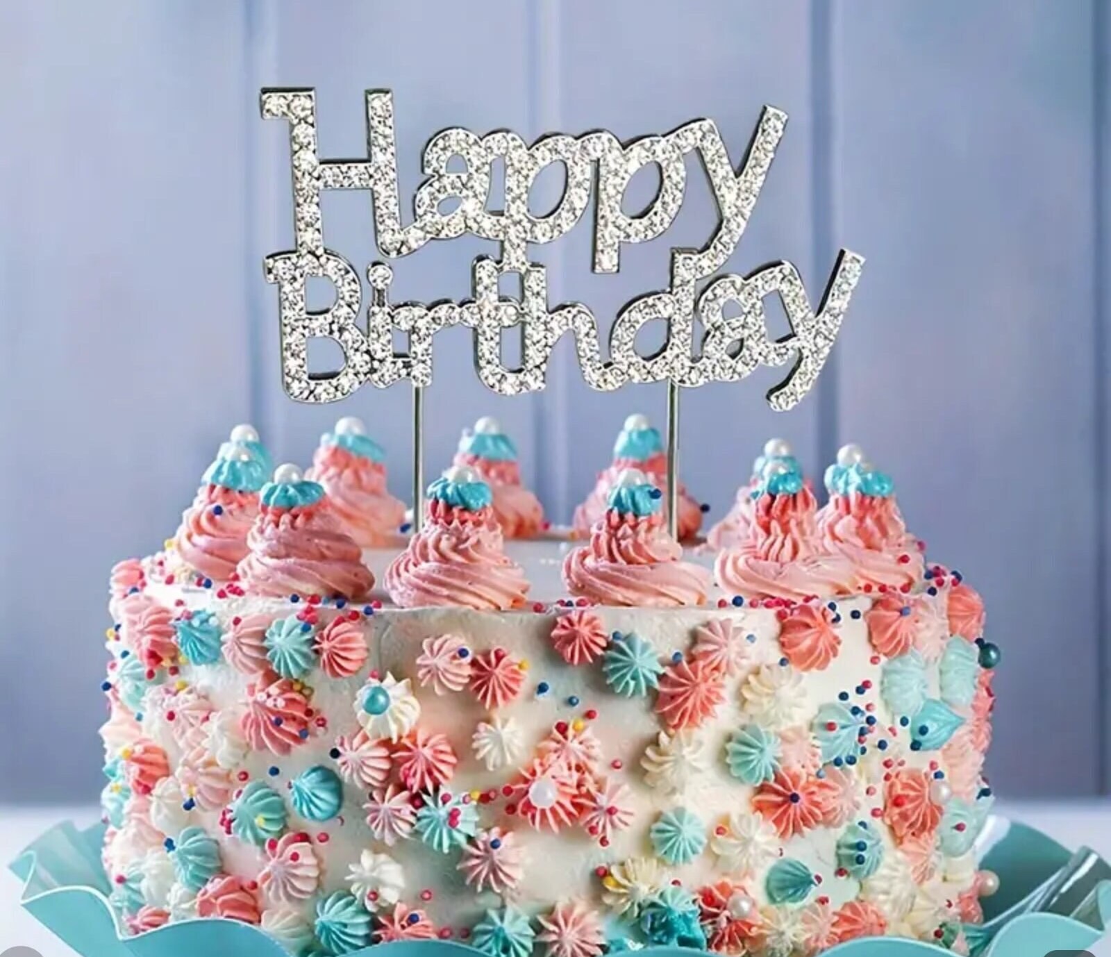 Silver Bling Happy Birthday Cake Topper - Etsy