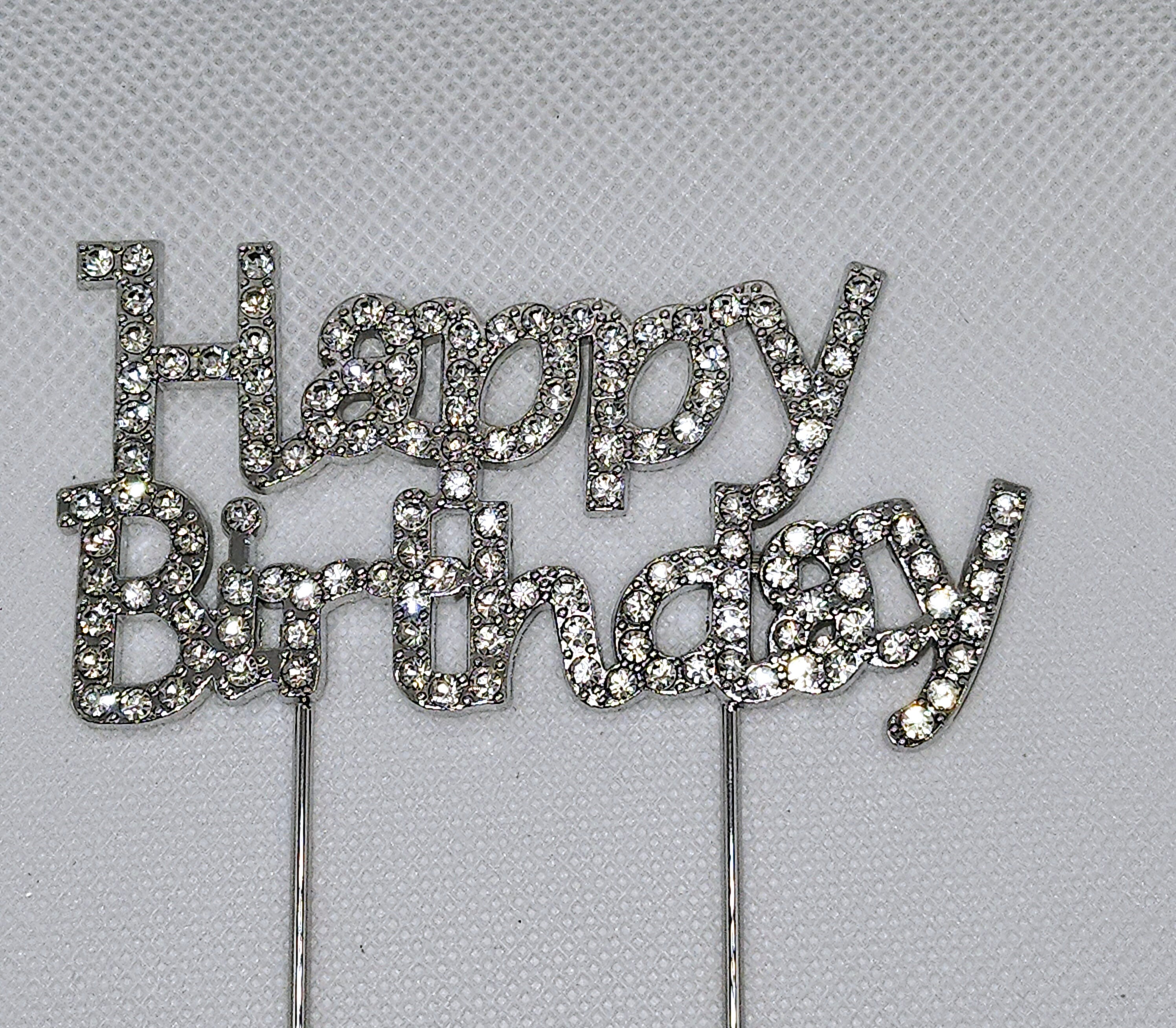 Silver Bling Happy Birthday Cake Topper - Etsy