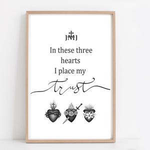 Three Hearts JMJ Holy Family Printable Wall Art - Catholic Immaculate ...
