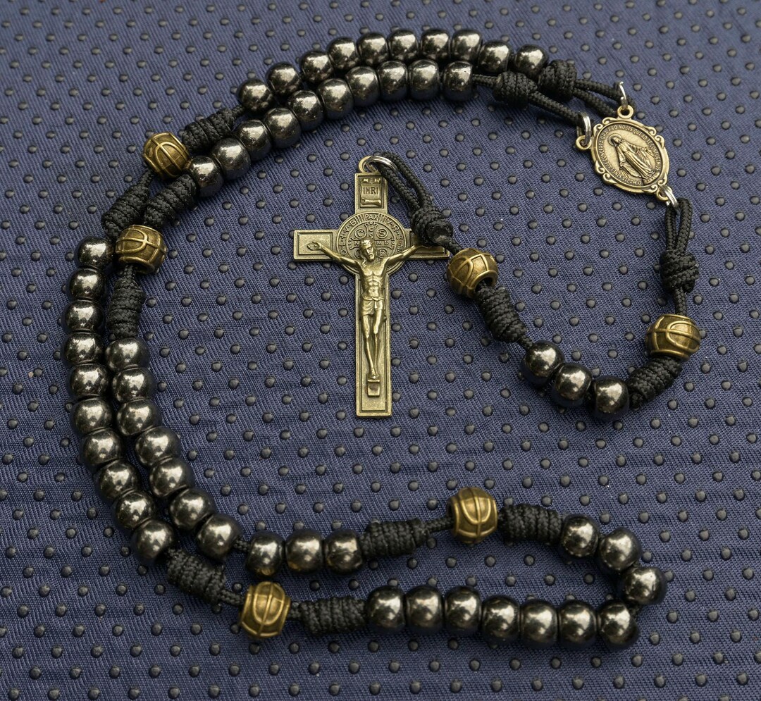 Indestructible Rosary - Heavy-duty Gunmetal Beads and 2.5" Benedict ...