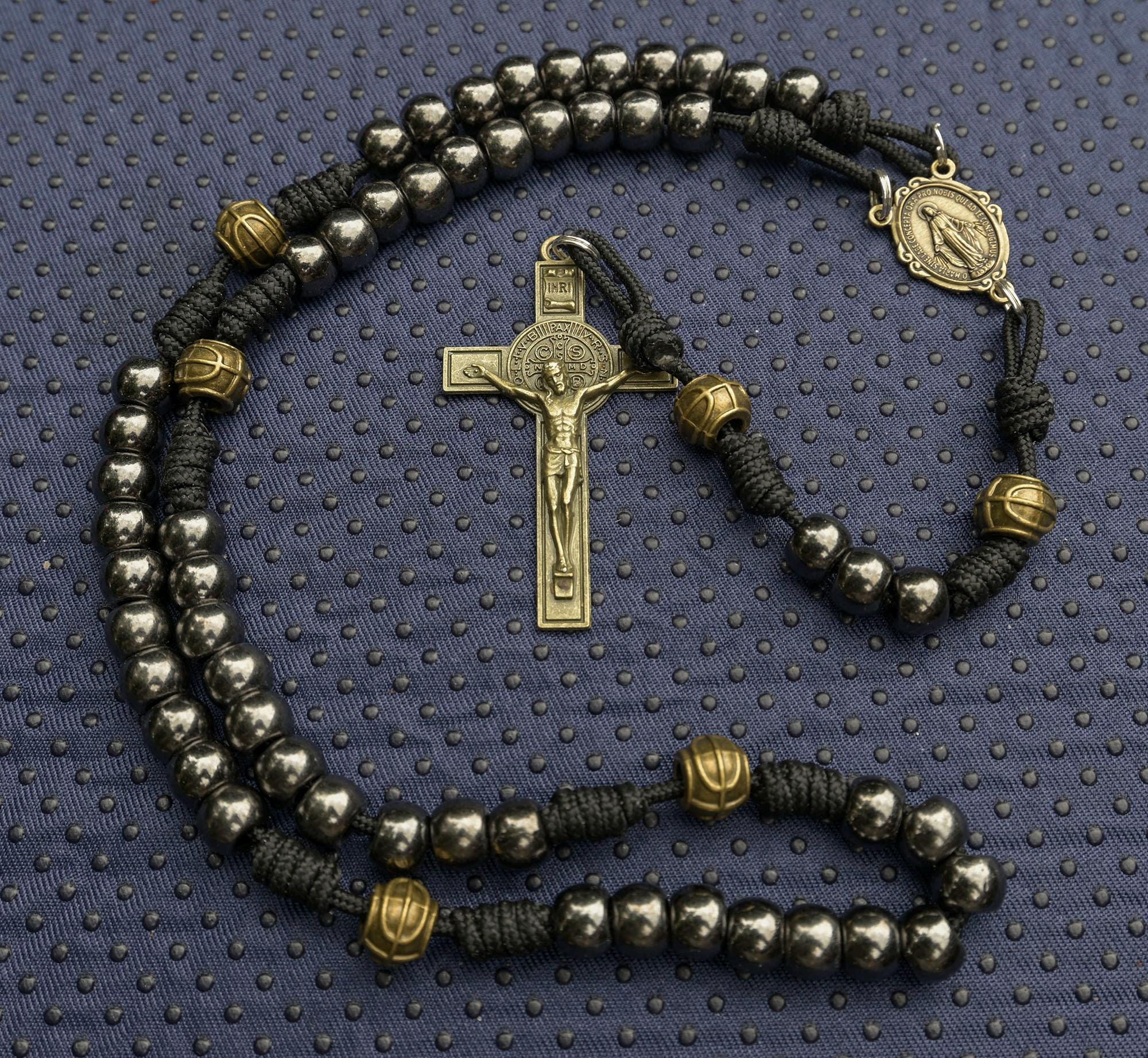 Indestructible Rosary - Heavy-duty Gunmetal Beads and 2.5" Benedict ...