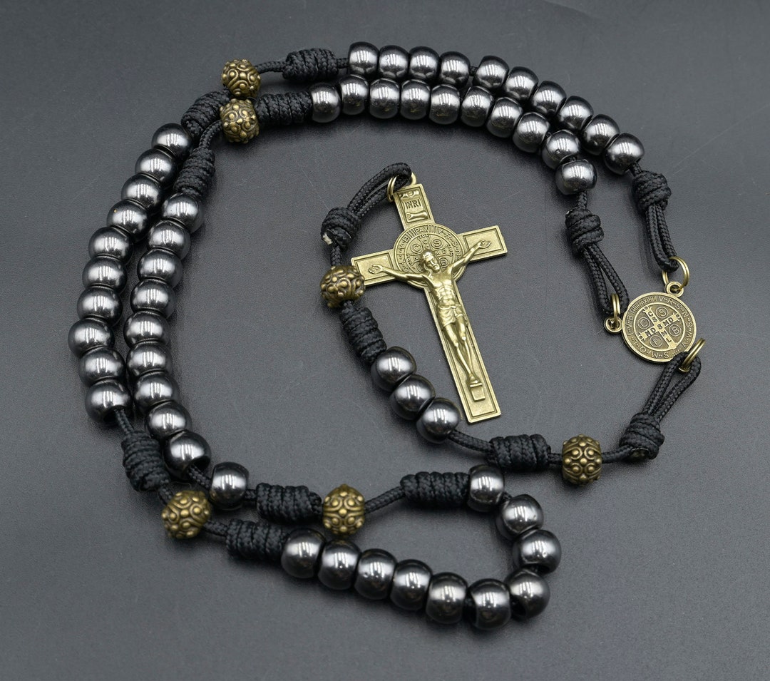 Indestructible Rosary - Heavy-duty Gunmetal Beads and 2.5" Benedict ...
