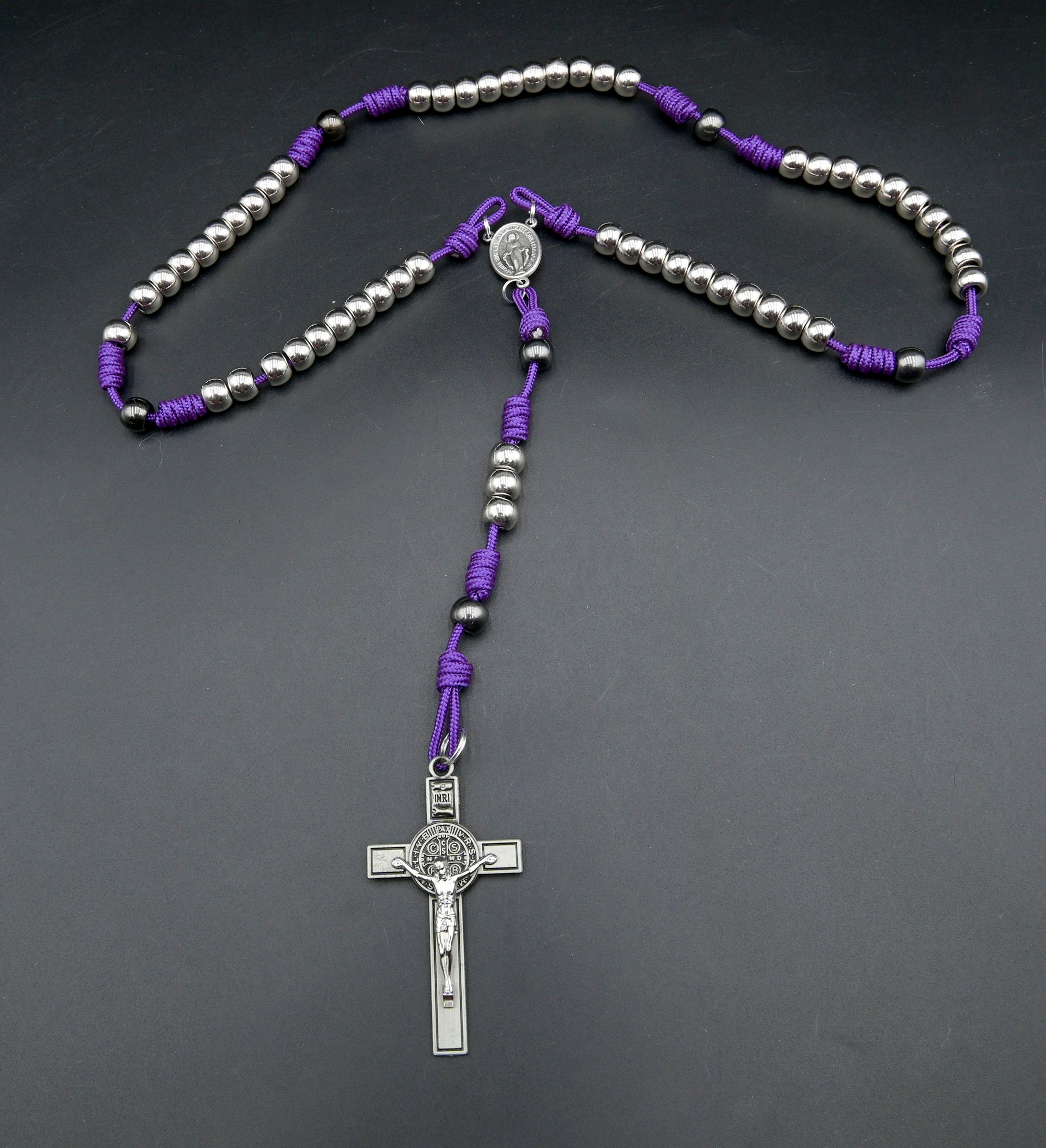 Purple Indestructible Rosary Solid Stainless Steel Beads and 2.5 ...